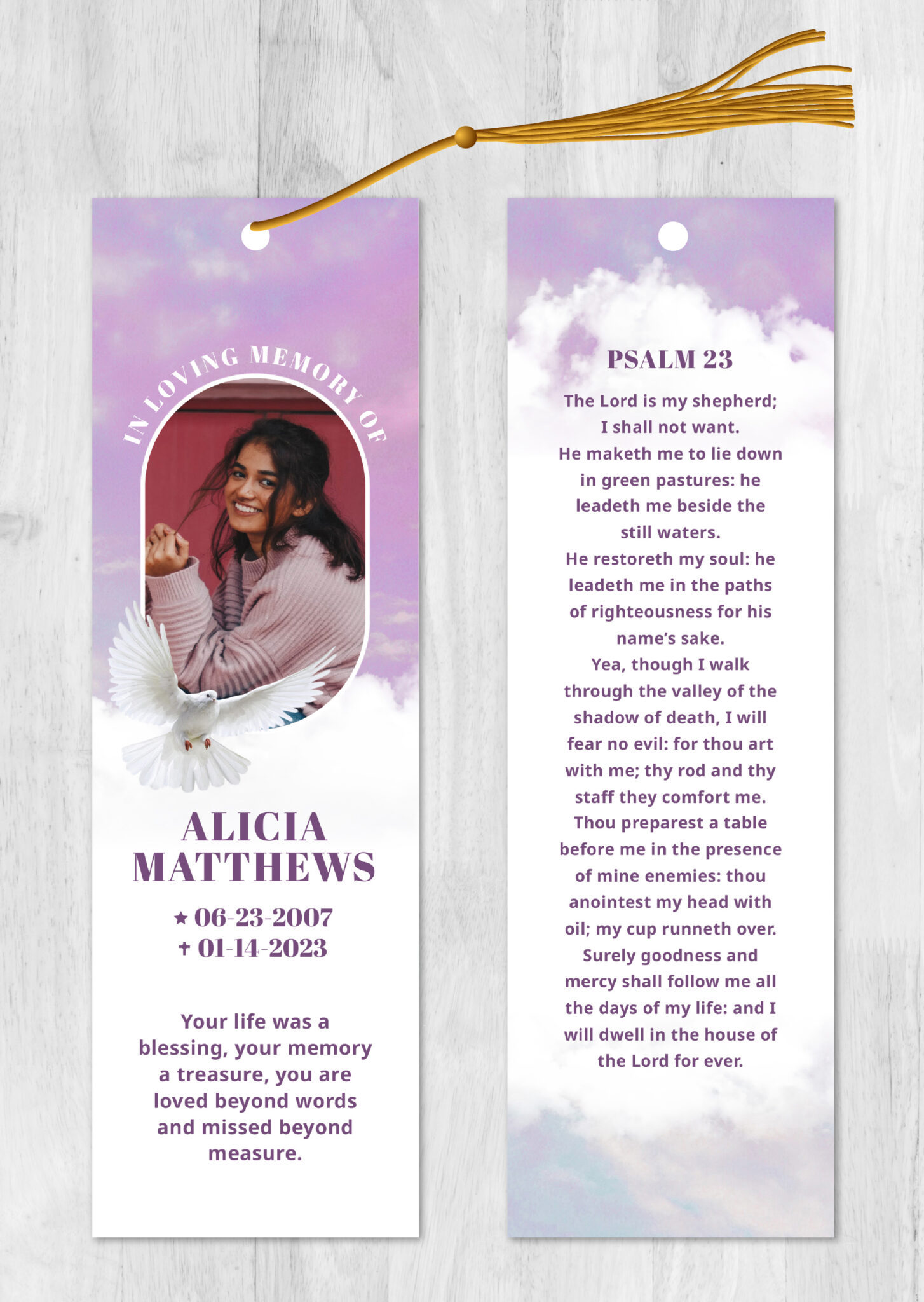 Memorial Bookmarks for Funeral - Personalized Memorial Bookmarks