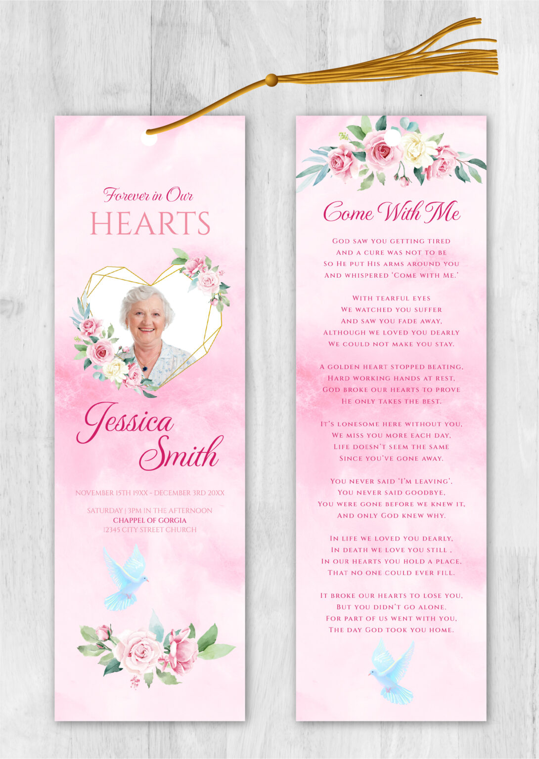 Memorial Bookmarks for Funeral - Personalized Memorial Bookmarks