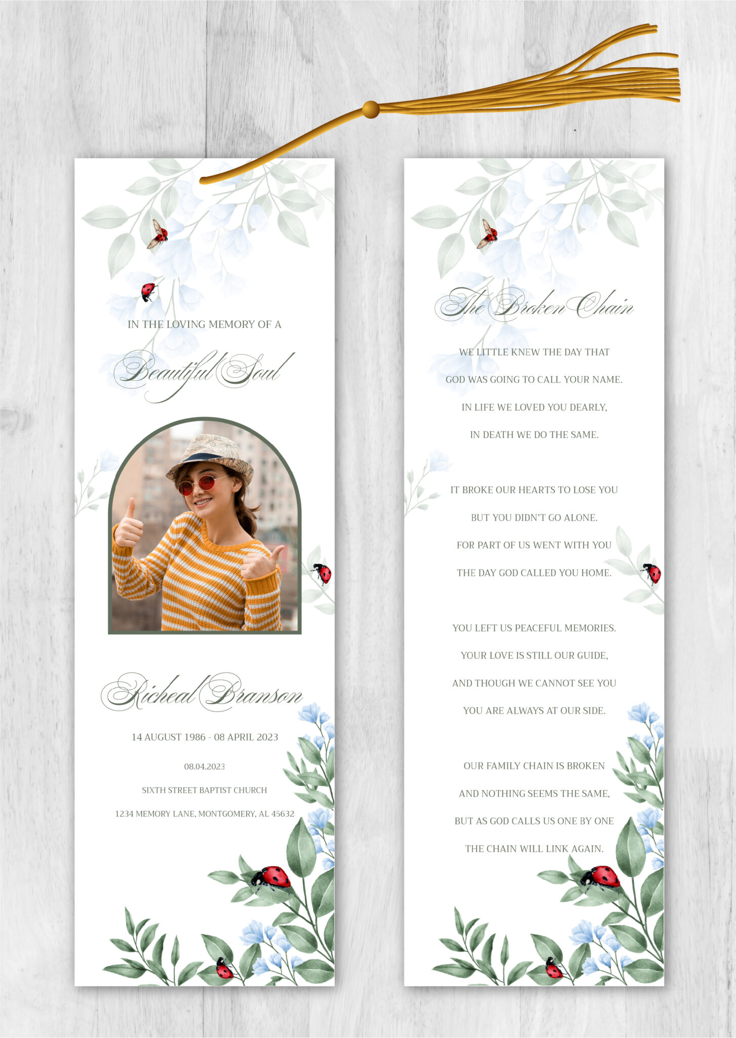 Memorial Bookmarks for Funeral - Personalized Memorial Bookmarks